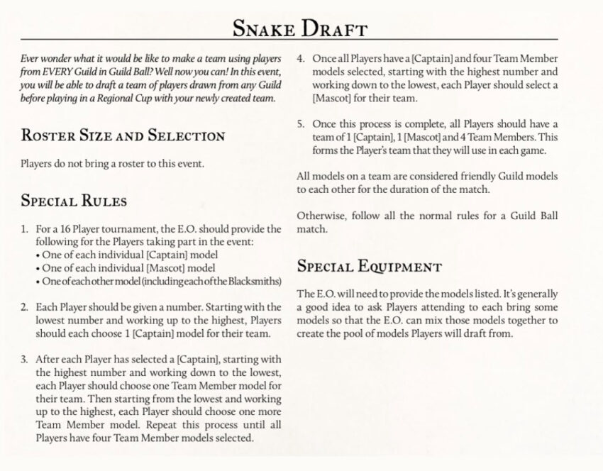 Snake Draft Format – Guild Ball Bench